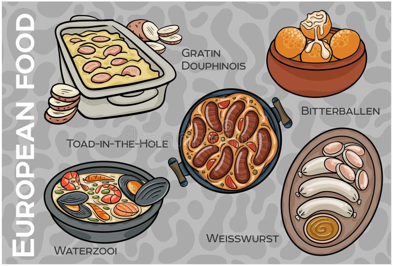 Popular Western & Central European Food Set. Hand-drawn & Vector Stock ...