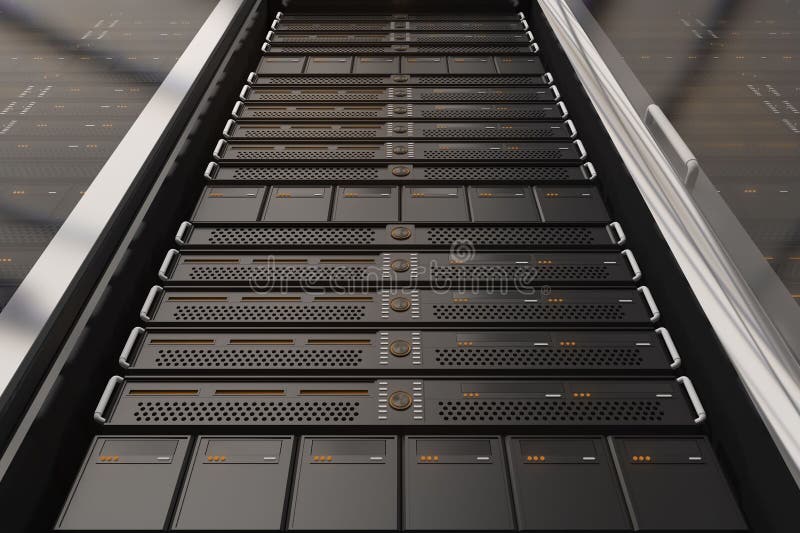 Populated Server Rack is Extending Perspective in 3D Render, with ...