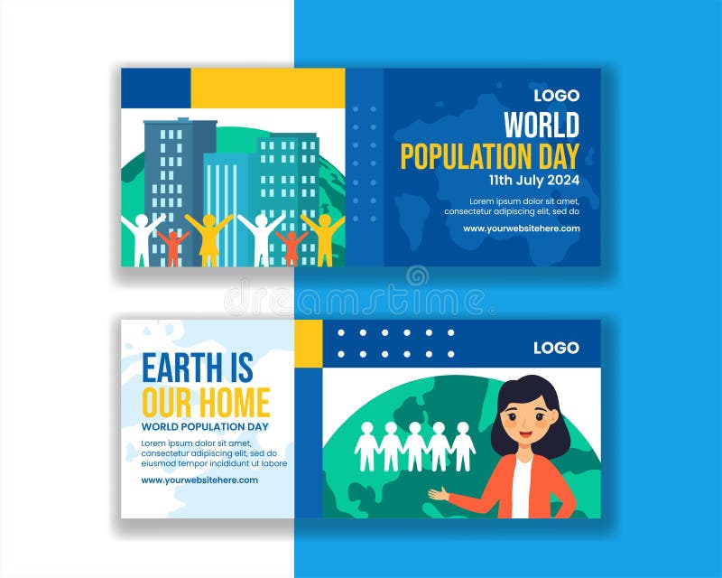 Population Day Horizontal Banner Flat Cartoon Hand Drawn Templates ...