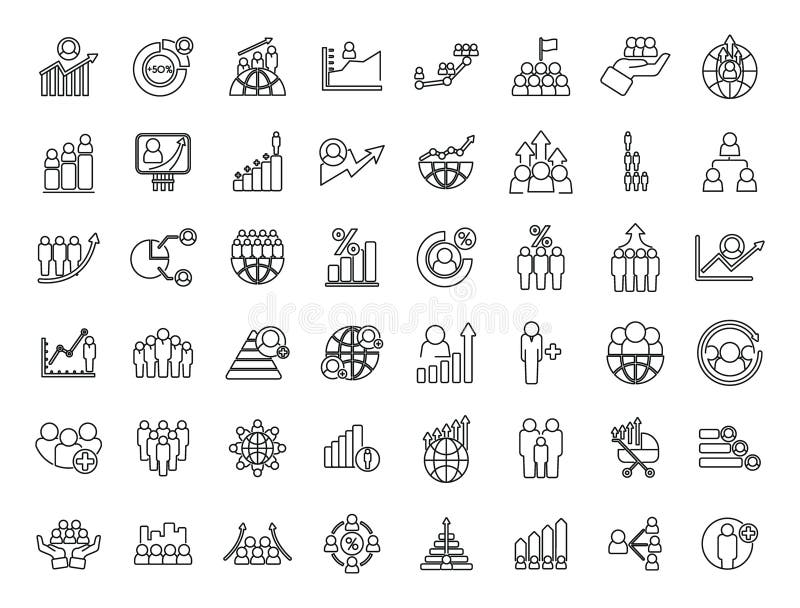 Population Growth Icons Set Outline Vector. Population Ability Stock ...