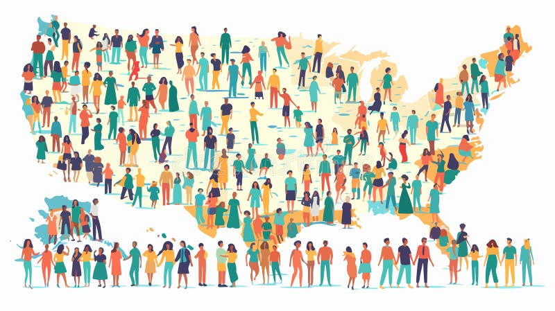 A Population Map of California, Illustrating a Large Group of People in ...