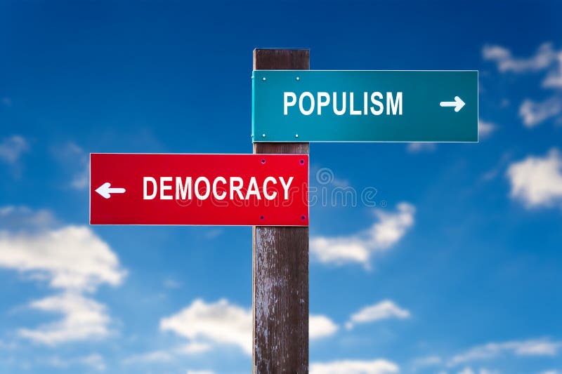 Populism Versus Democracy - Road Sign with Two Options. Stock Image ...