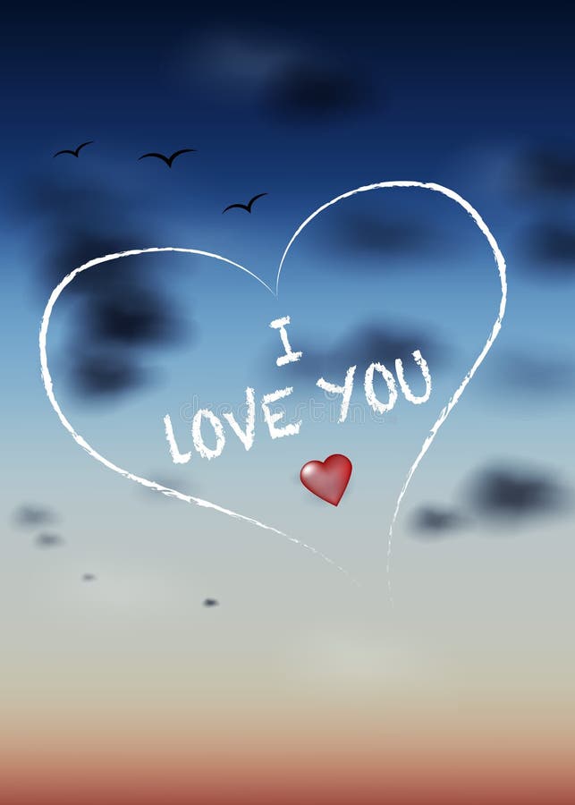 Por Do Sol Com Nuvens Dia Do `s Do Valentim Eu Te Amo Ilustração do ...