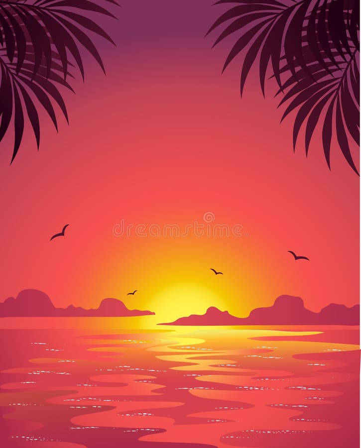 Pôr do sol no mar (rosa) ilustração stock. Ilustração de bahamas - 14496192