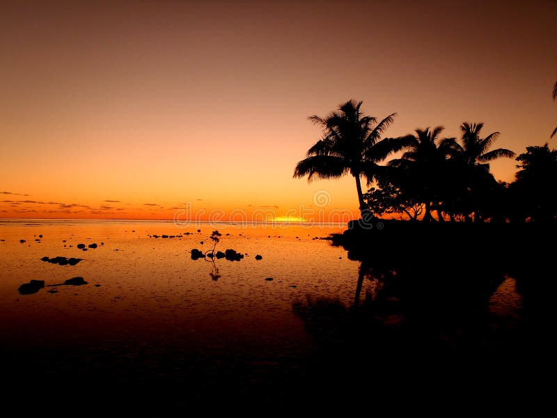 Por do sol em Moorea imagem de stock. Imagem de alaranjado - 32239739