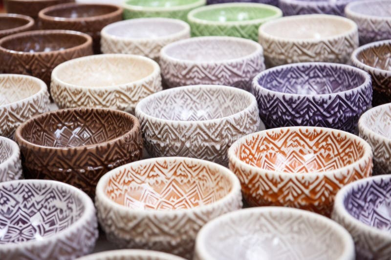 Porcelain Bowls with Various Patterns Waiting for Glaze Stock Photo ...