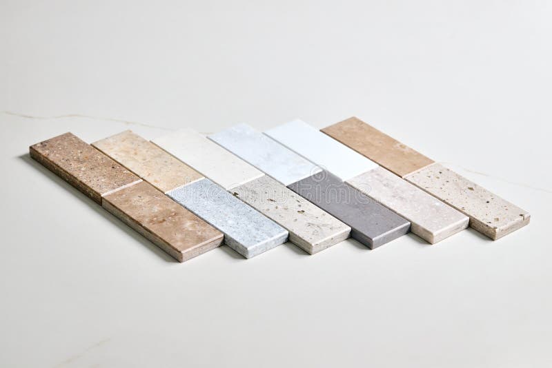 Porcelain Ceramic Stoneware Samples Laid on Kitchen Stoneware Table As ...