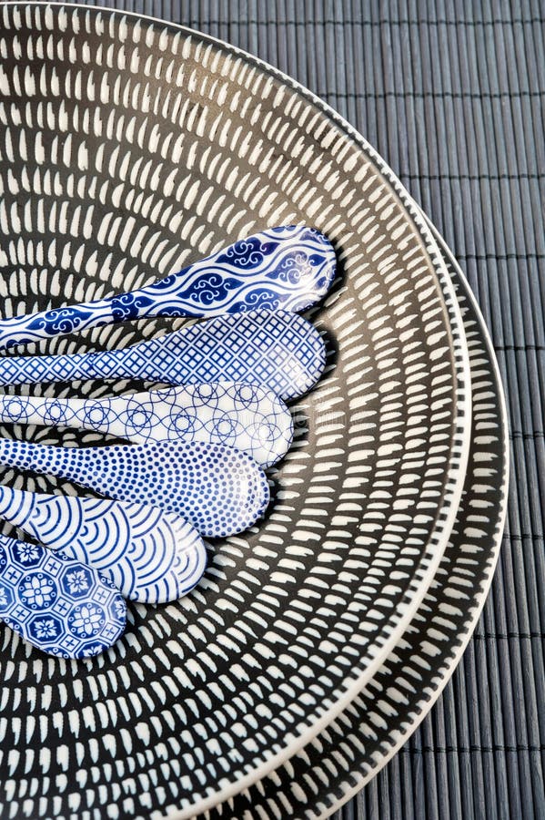 Porcelain Chinese Dishware with Painted Spoons Stock Photo - Image of ...