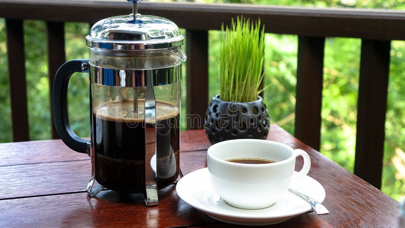 Porcelain Coffee Cup with Pot. Breakfast with Coffee on the Terrace ...