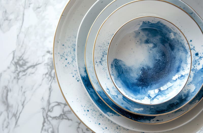 Porcelain Dishware Set Featuring a Watercolor Design Resembling a ...