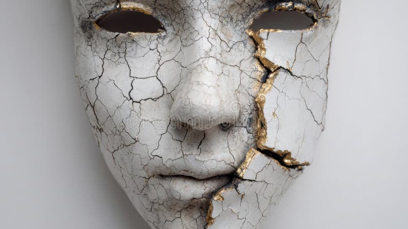 Porcelain Face with Intricate Cracks and a Lightning Design Against an ...