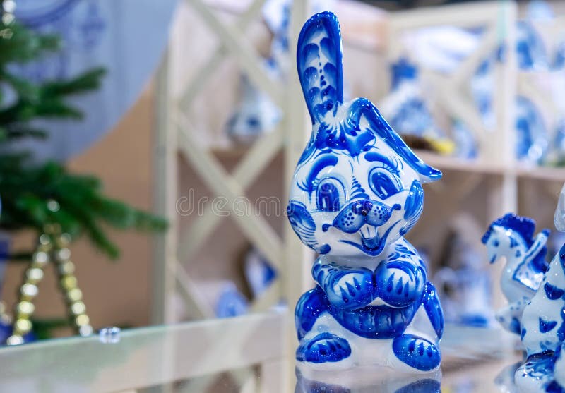Porcelain Figurine of the Hare in the Russian Gzhel Style. Stock Photo ...