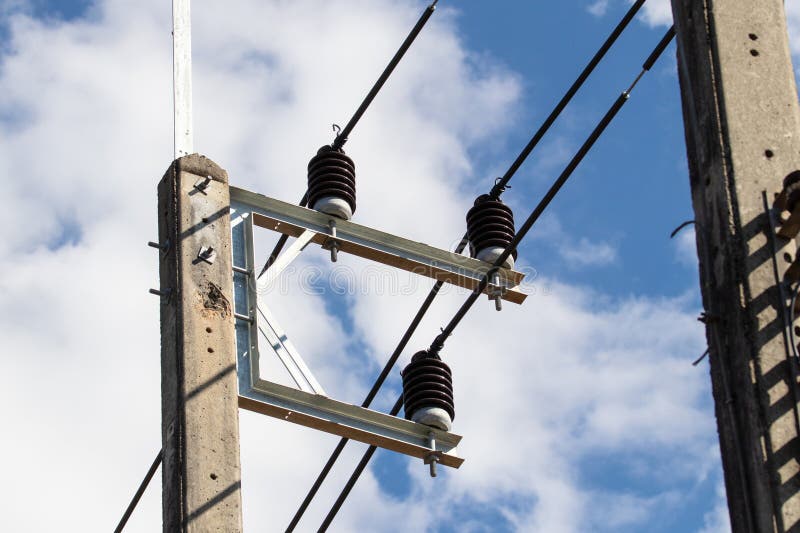 High Voltage Post or Transmission Towers in Nature Day Light. Huge ...