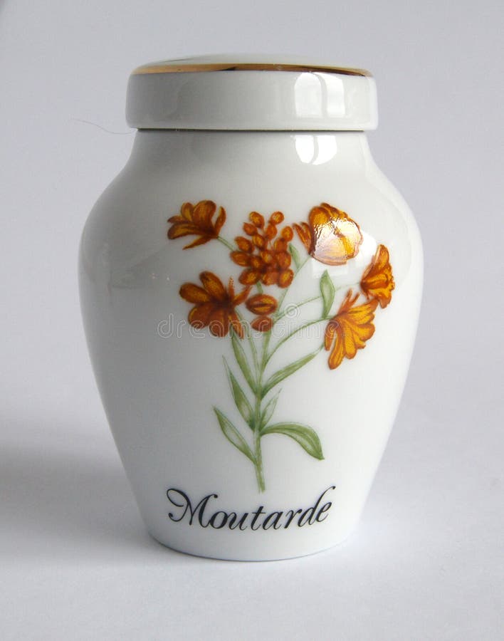 Porcelain mustard Jar stock image. Image of bottle, plant - 62649293