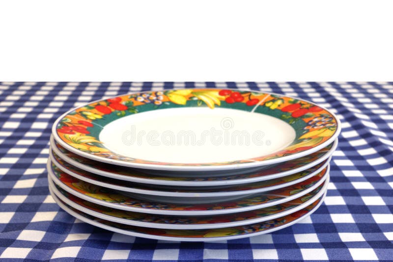 Porcelain Plates in Stack on Picnic Table Isolated on White Stock Image ...