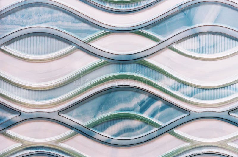 Blue Porcelain Tile with a Wavy Pattern and Circles of Different Colors ...