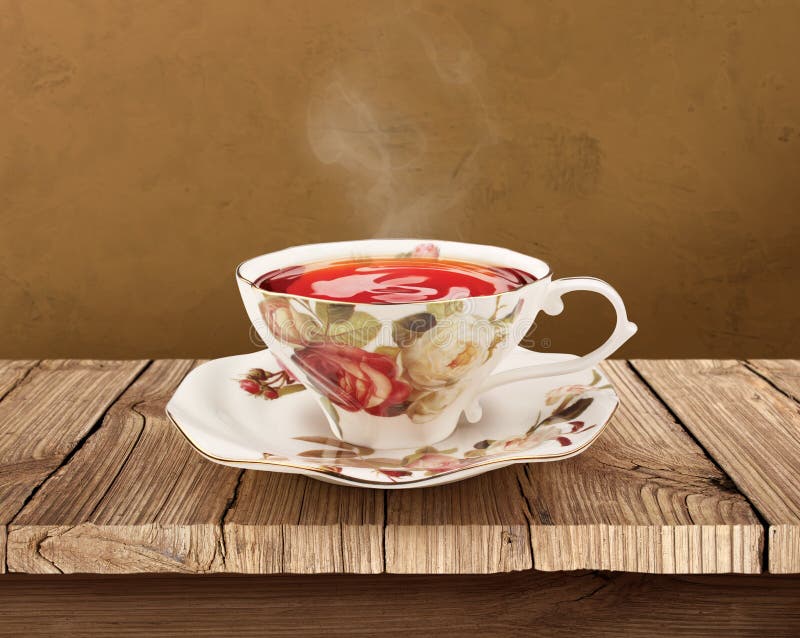 Porcelain Tea Cup Over Wooden Table with Clipping Stock Photo - Image ...