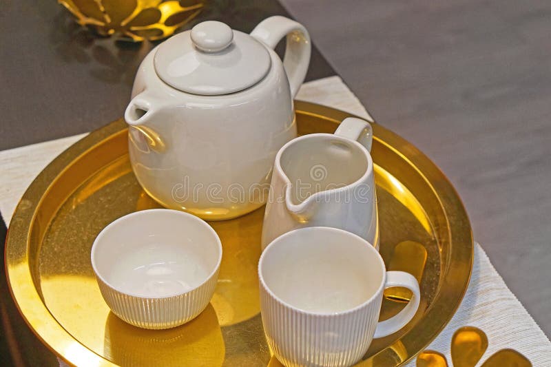 Porcelain tea set tray stock photo. Image of decor, milk - 352993066