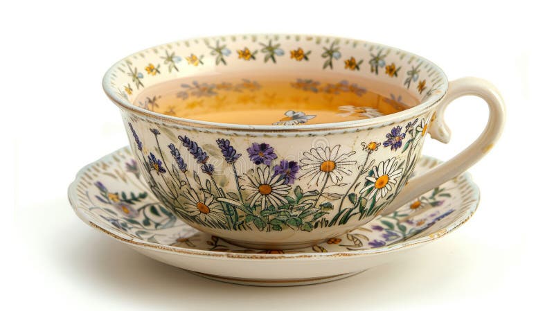 A Porcelain Teacup with Floral Pattern on Saucer. Stock Image - Image ...