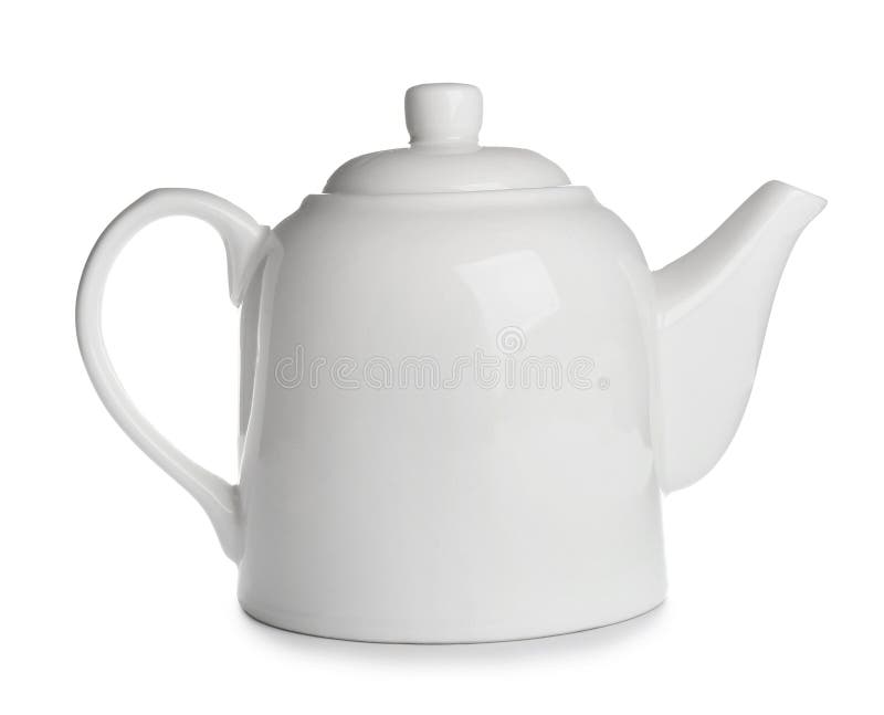 Porcelain Teapot with Handle on White Stock Photo - Image of porcelain ...