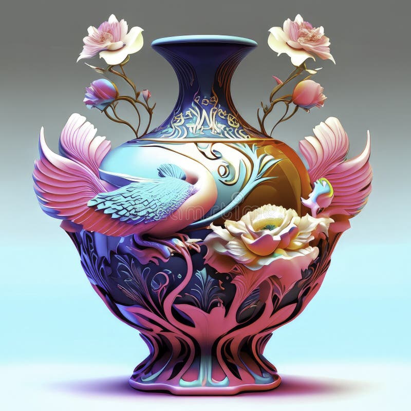 Porcelain Vase with Floral Ornament. 3d Rendering Generative AI Stock ...
