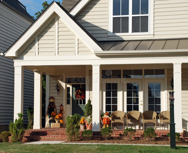 Porch in Autumn Fall Decorating Ideas Stock Photo - Image of blue ...