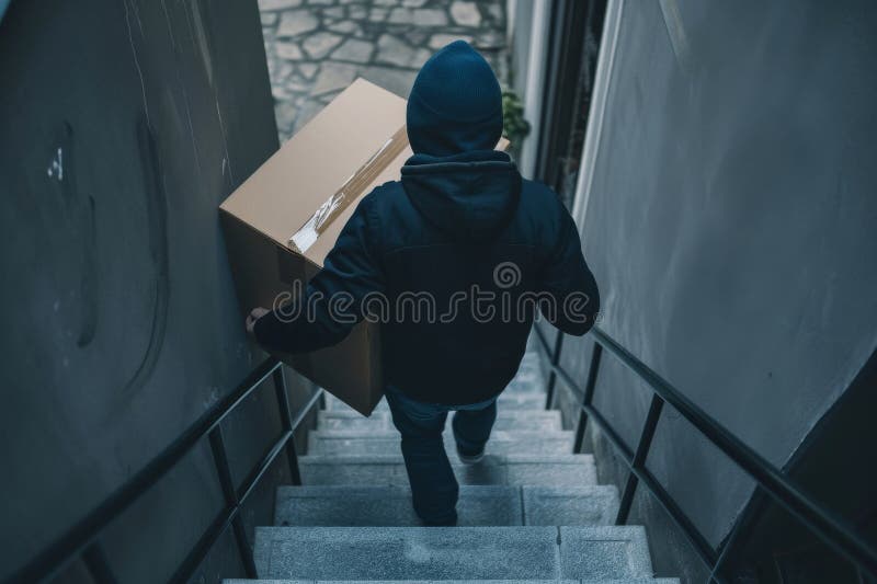 Man with Hoodie Stealing a Package at the Doorstep - AI Generated Stock ...