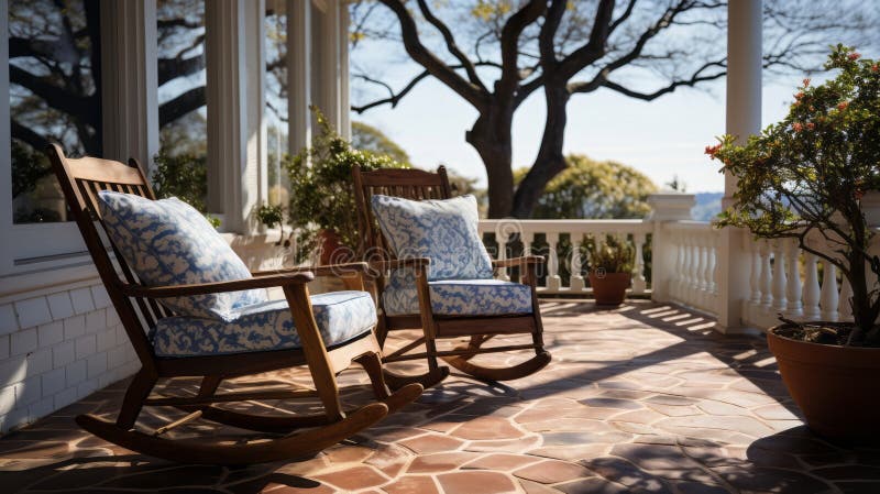 Porch with Rocking Chairs. Generative AI. Stock Illustration ...
