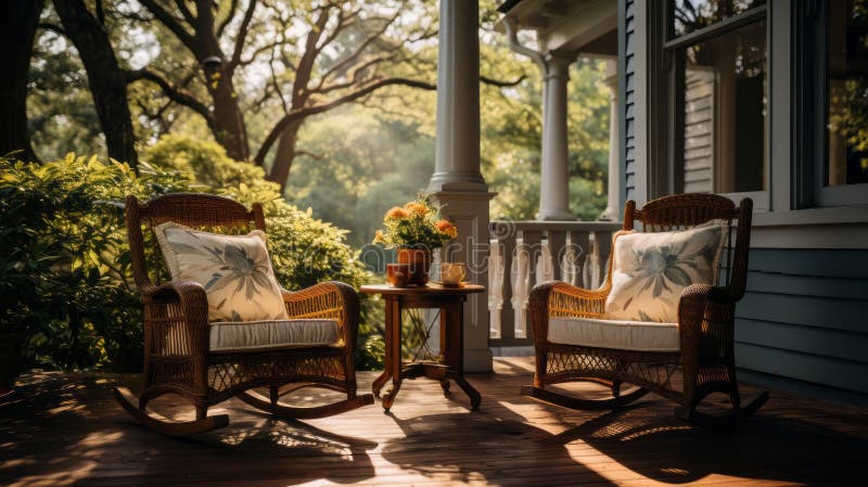 Porch with Rocking Chairs. Generative AI. Stock Illustration ...