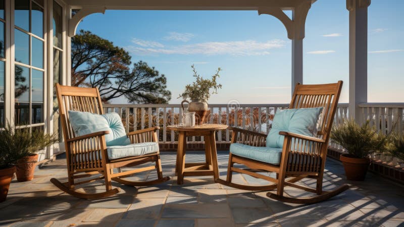 Porch with Rocking Chairs. Generative AI. Stock Illustration ...