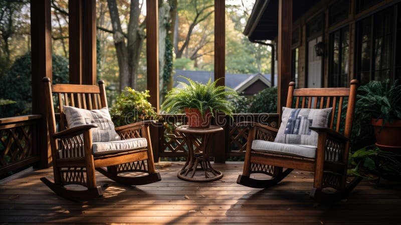 Porch with Rocking Chairs. Generative AI. Stock Illustration ...