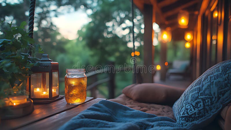 Porch Swing, Iced Tea, Sunset, Cabin, Relaxation Stock Illustration ...