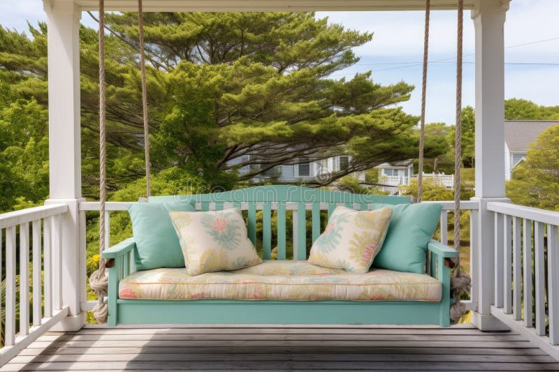 Porch Swing on a Weathered Cape Cod Deck Stock Image - Image of outdoor ...