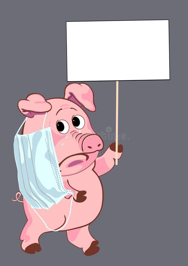 Porco triste com um sinal ilustração stock. Ilustração de epidemia ...