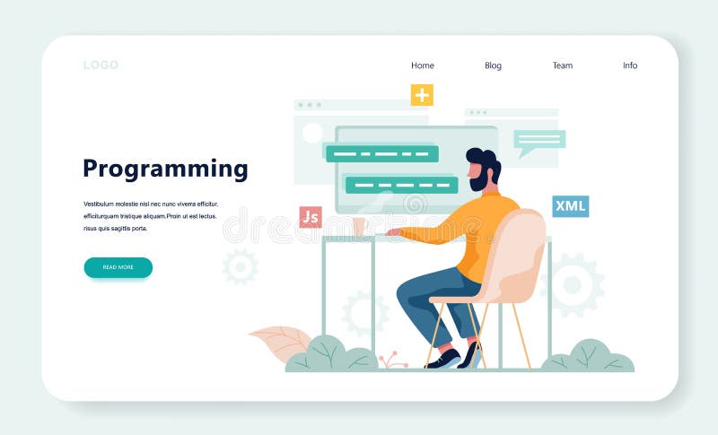 Porgrammer Sitting at Desk. Web Developer Workplace. Software ...