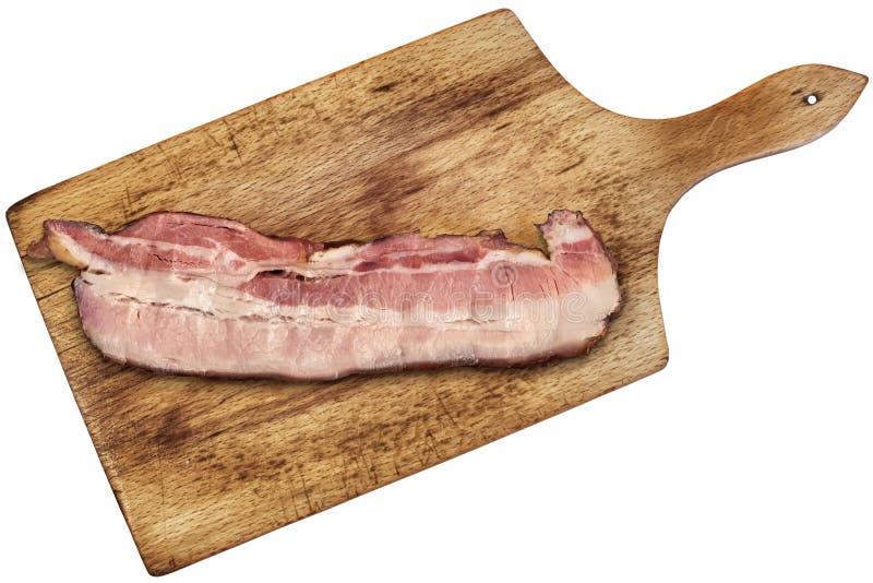 Pork Belly Bacon Rasher Set on Old Wooden Cutting Board Isolated on ...
