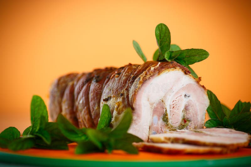 Pork Baked with Spices and Mint Stock Image - Image of lunch, food ...