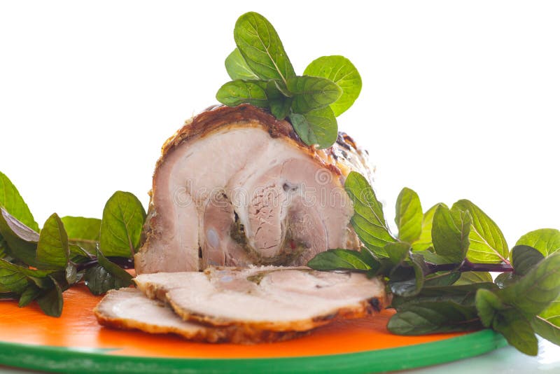 Pork Baked with Spices and Mint Stock Photo - Image of meal, bacon ...