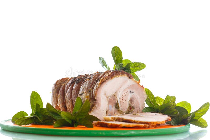 Pork Baked with Spices and Mint Stock Image - Image of isolated, fresh ...