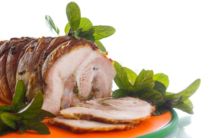 Pork Baked with Spices and Mint Stock Photo - Image of garlic, fresh ...