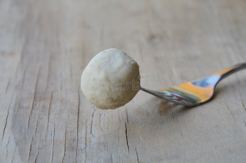 Pork ball stab in fork stock image. Image of meal, food - 67530717