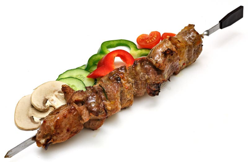 Pork Barbecue and Vegetables Isolated on White Background Stock Photo ...