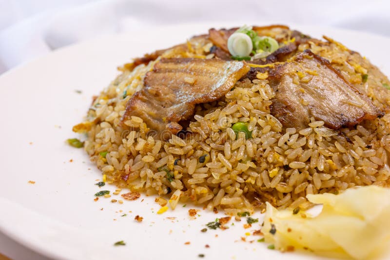 Pork Belly Fried Rice Plate Chinese Food Stock Image - Image of ...