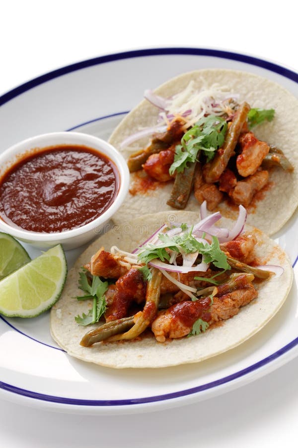 Pork and cactus tacos stock image. Image of cuisine, dinner - 27186517