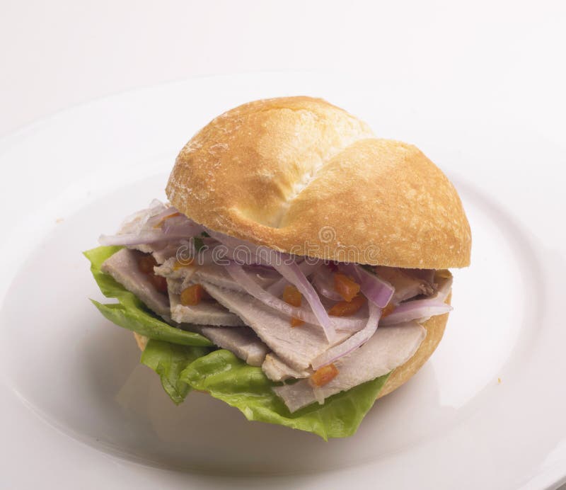 Pork Chicharron Sanwich with Aji Aji and Lettuce Bread Peruvian Food ...