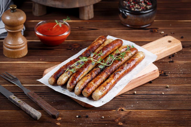 Pork Chipolata. Close-up View of Fried Sausages Stock Photo - Image of ...