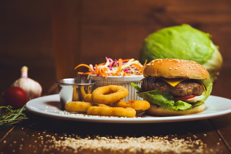 Pork Chop Burger with a Squid Rings Stock Image - Image of delicious ...