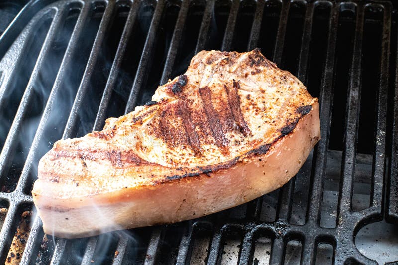 Pork Chop Grilling on a Barbeque Stock Image - Image of pork, porkchop ...