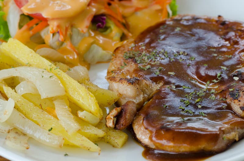Pork chop steak stock image. Image of french, fries, chop - 40138129