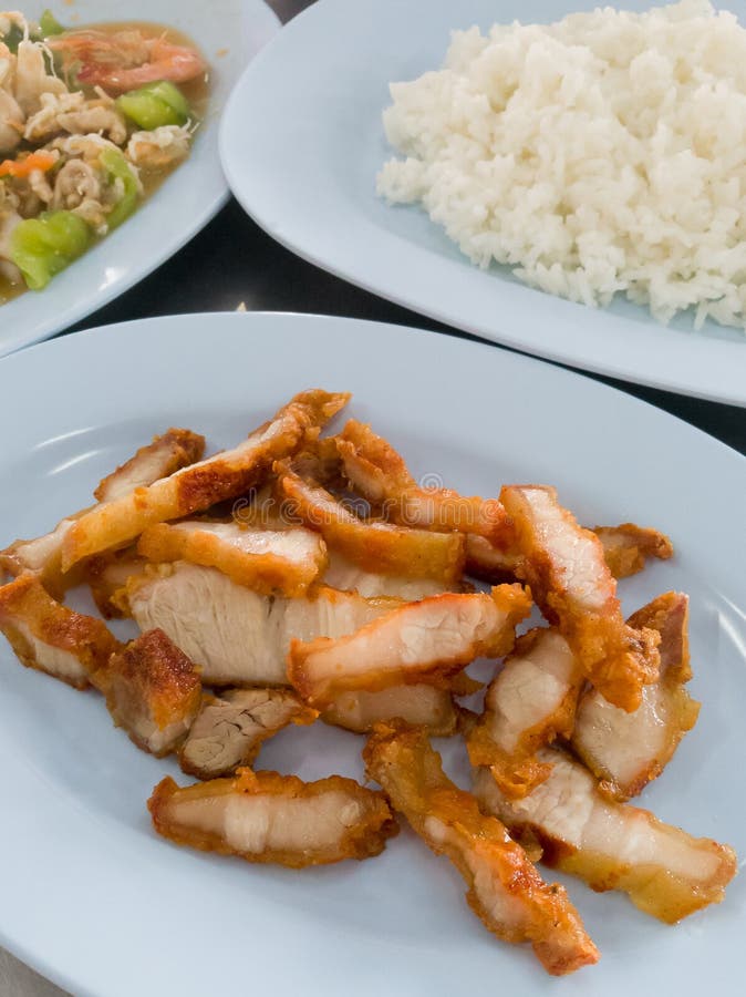 Pork and Crispy Pork with Rice Stock Photo - Image of rice, meal: 86645778